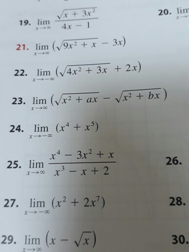 Solved r + 3x 20. lim .1 19. lim_ 21. lim (v9x 3x) 22. lim | Chegg.com