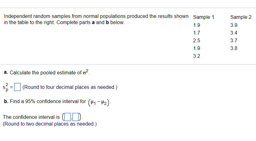 Solved Independent random samples from normal populations | Chegg.com