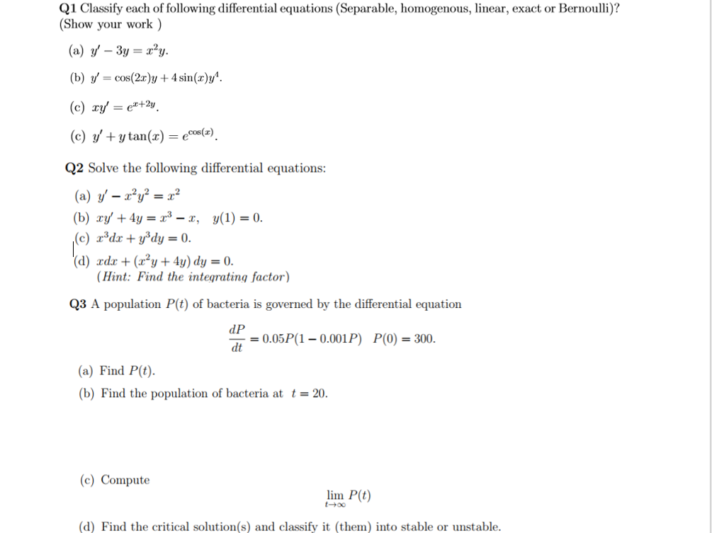 Solved Classify each of following differential equations | Chegg.com