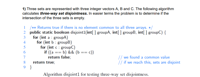 Solved 1) Three sets are represented with three integer | Chegg.com