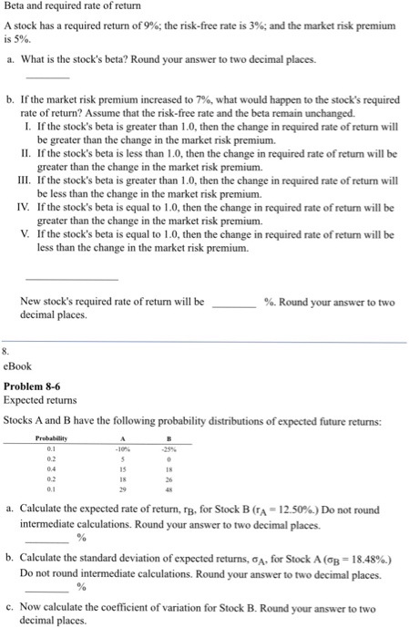 Solved Beta and required rate of return A stock has a | Chegg.com