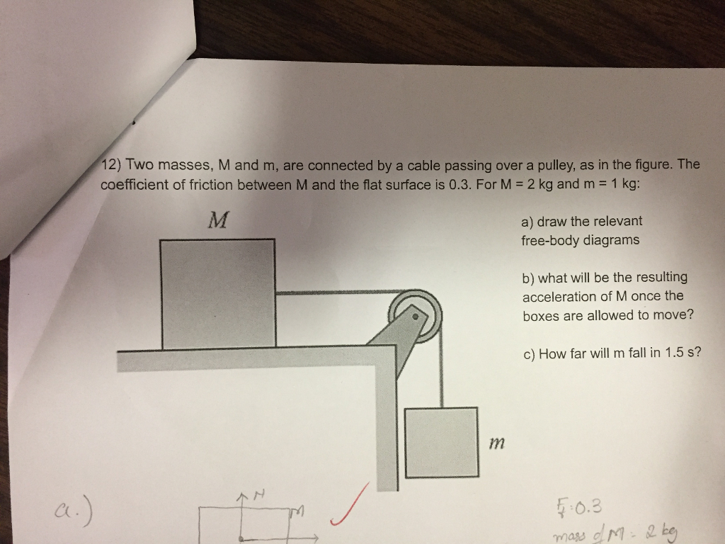 Solved 12) Two masses, M and m, are connected by a cable | Chegg.com