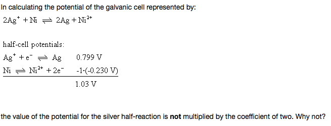 Solved In calculating the potential of the galvanic cell | Chegg.com