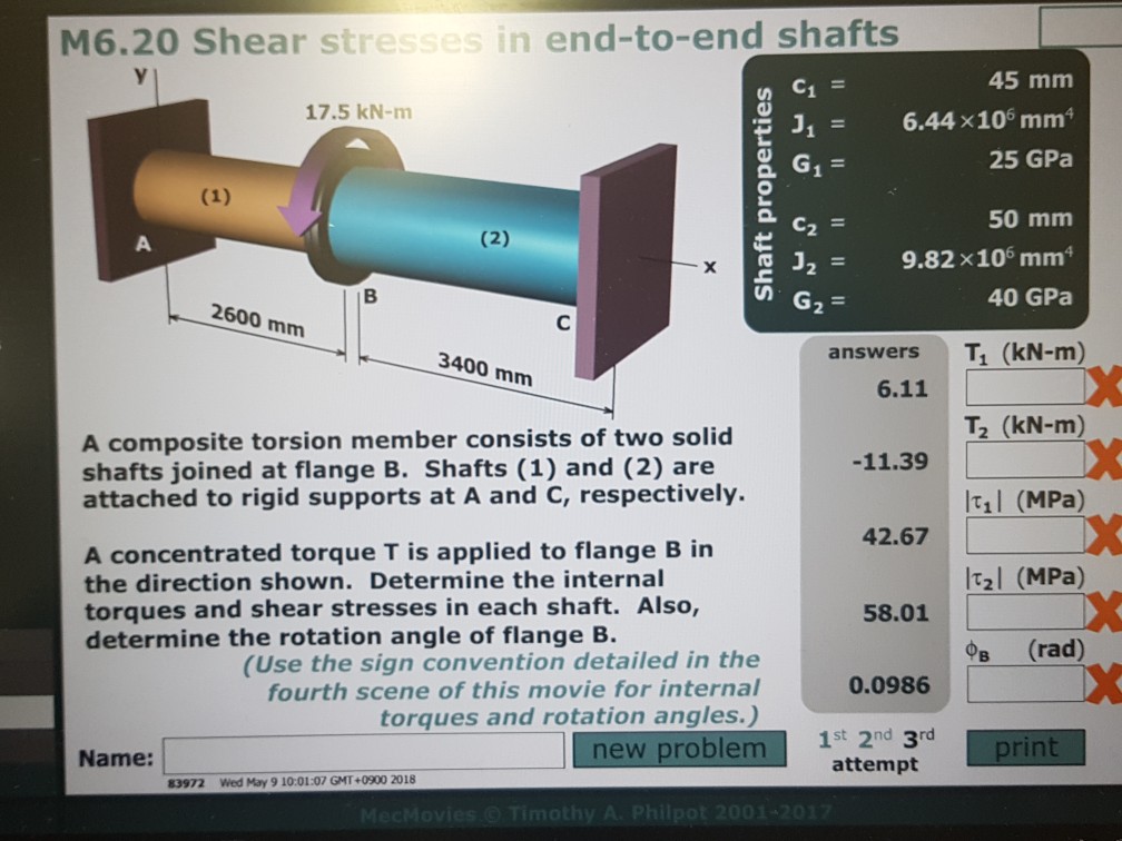 Solved M6.20 Shear stresses in end-to-end shafts 45 mm 6.44 | Chegg.com