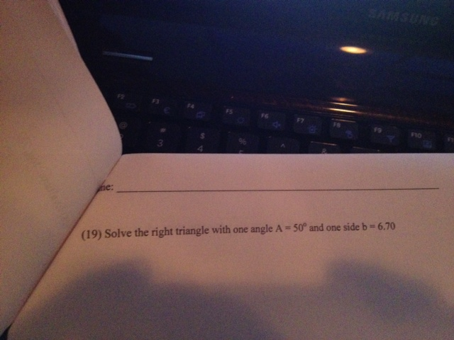 Solved Solve the right triangle with one angle A = 50 degree | Chegg.com