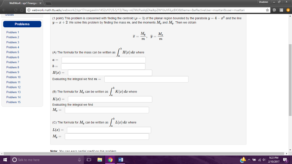 Solved Shadows O webwork math ttu.ed | Chegg.com