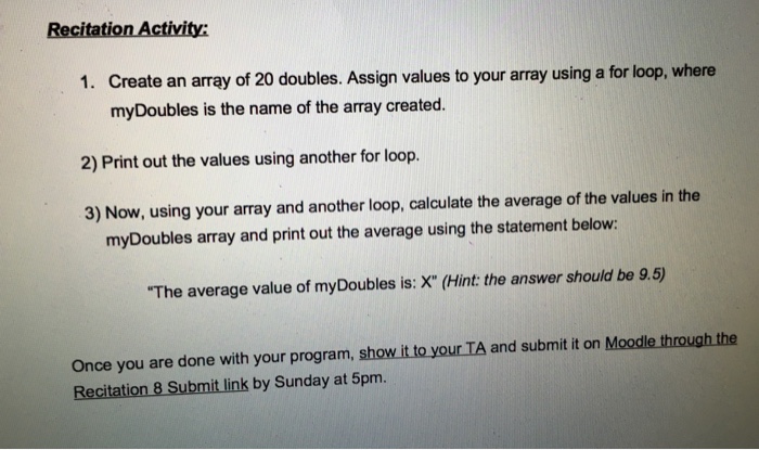 Solved Create an array of 20 doubles. Assign values to your | Chegg.com