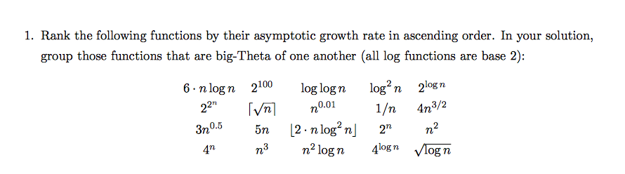 Solved 1 Rank The Following Functions By Their Asymptotic