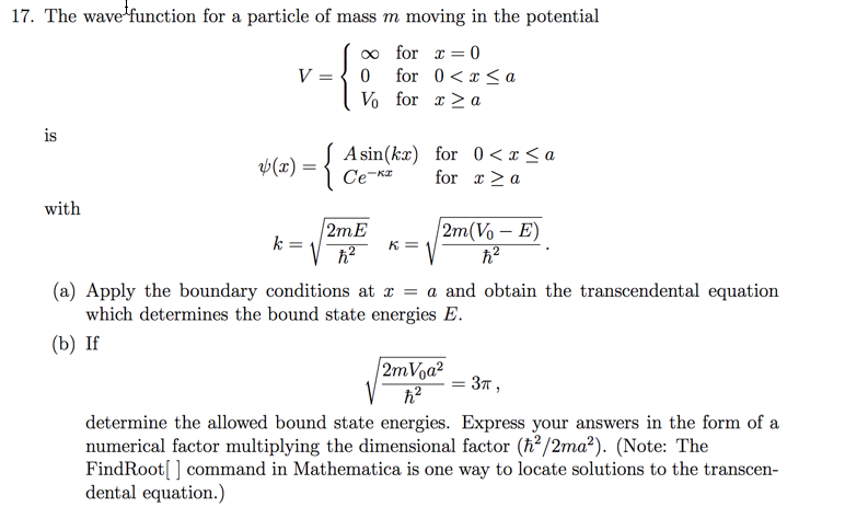 Solved 17. The wave'function for a particle of mass m moving | Chegg.com