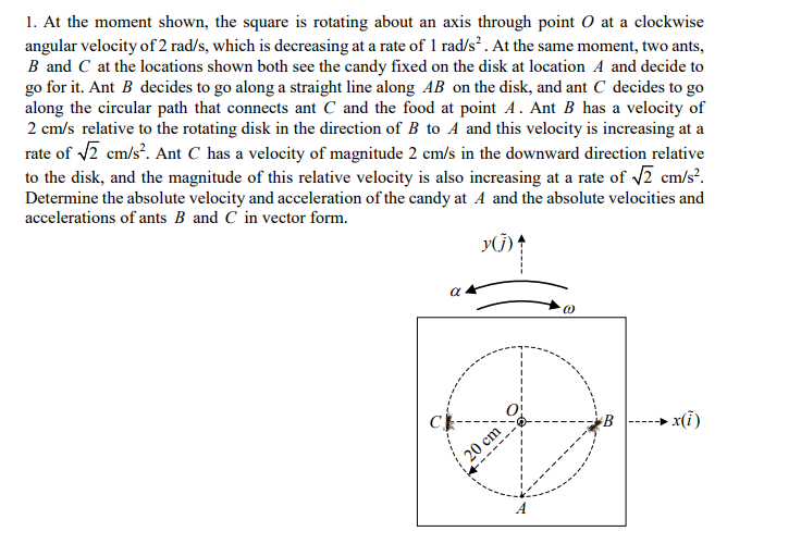 Solved I. At the moment shown, the square is rotating about | Chegg.com