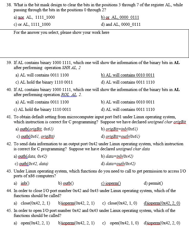 Solved 38. What is the bit mask design to clear the bits in | Chegg.com