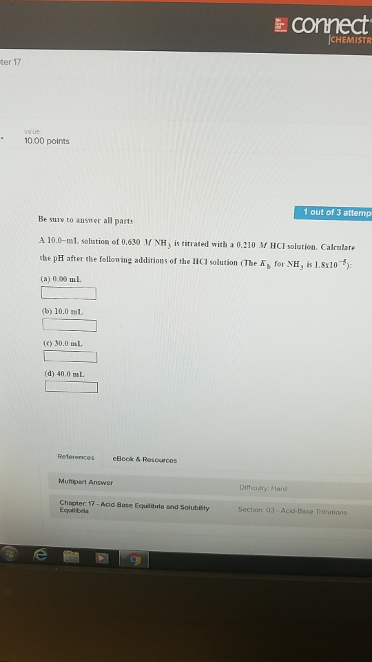 Solved A 10.0-mL solution of 0.6 M NH_3 is titrated with a | Chegg.com