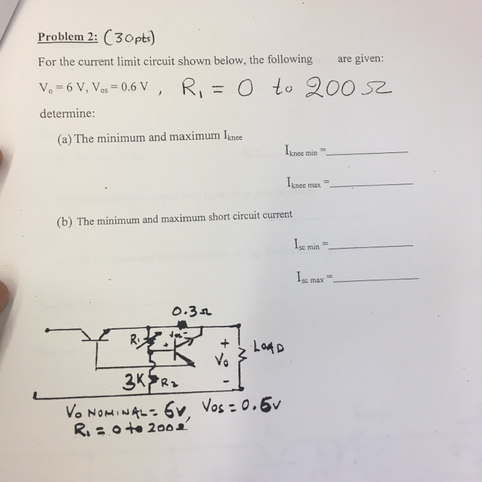 Solved For the current limit circuit shown below, the | Chegg.com