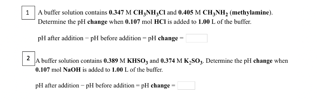 Solved 1 A buffer solution contains 0.347 M CH3NH3 Cl and | Chegg.com