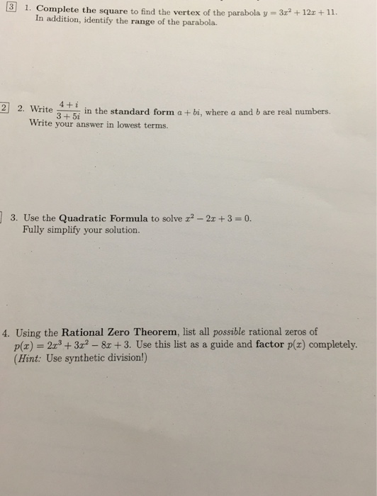 Solved Complete the square to find the vertex of the | Chegg.com