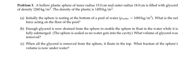 Solved A hollow plastic sphere of inner radius 15.0cm and | Chegg.com