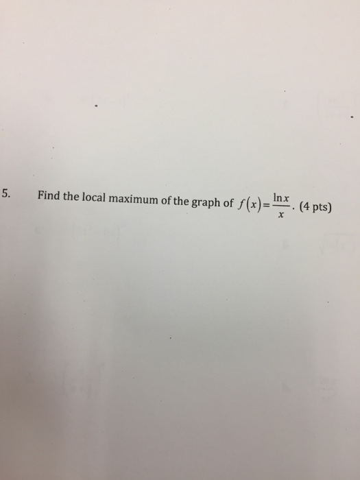 Solved Find the local maximum of the graph of f(x) = Inx/x. | Chegg.com