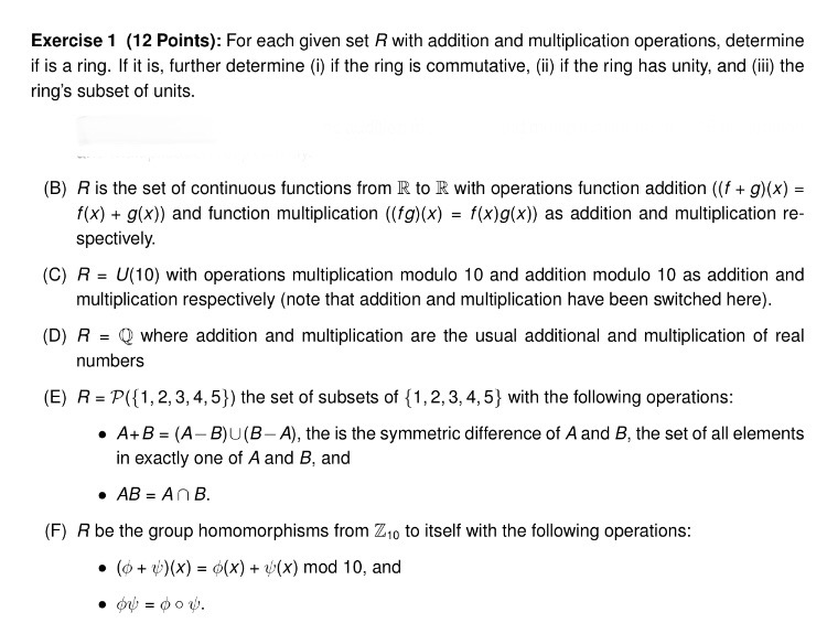Solved Exercise 1 (12 Points): For each given set R with | Chegg.com