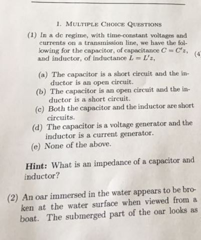 Solved 1. MULTIPLE CHOICE QUESTIONS currents on a | Chegg.com