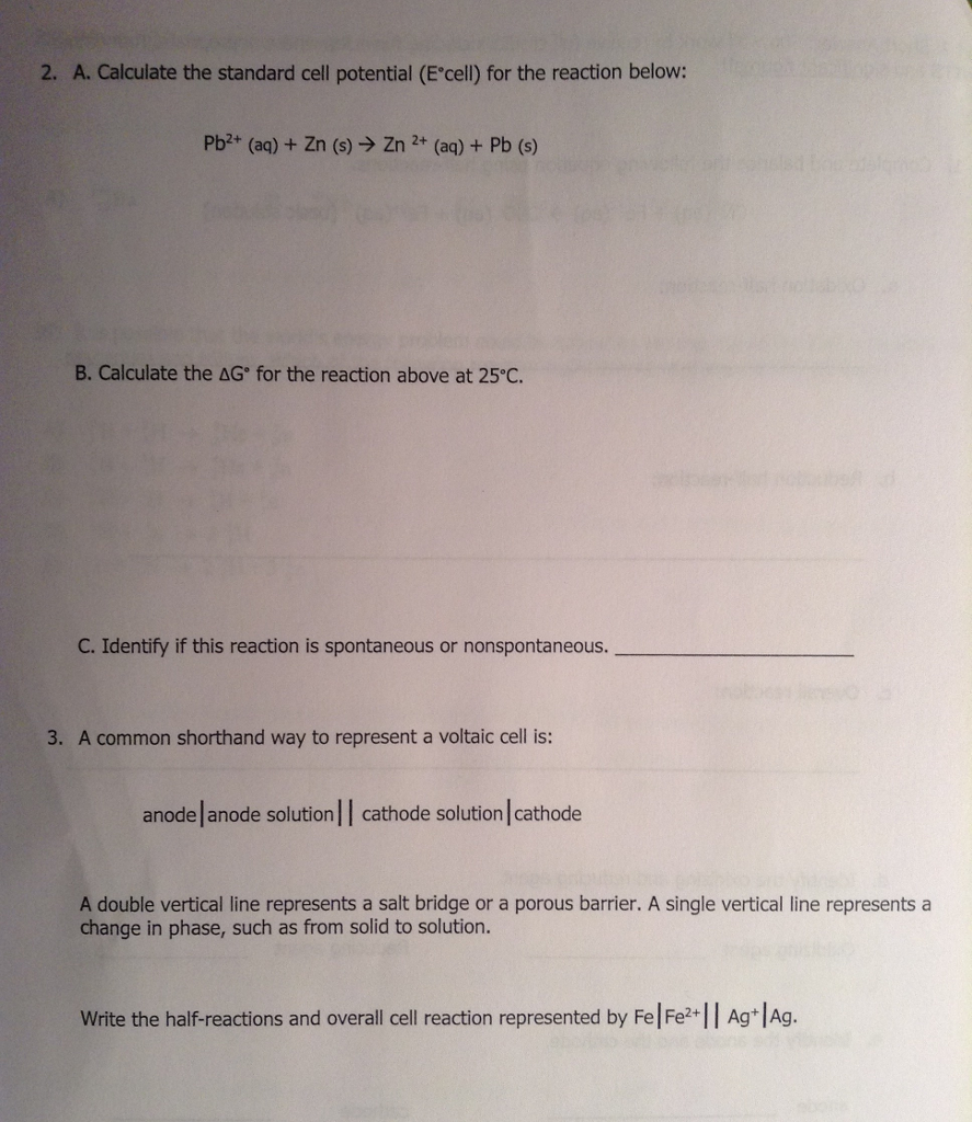 Solved Calculate The Standard Cell Potential For The
