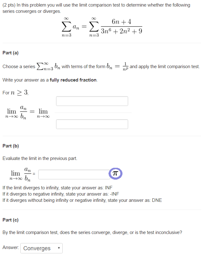 Solved In this problem you will use the limit comparison | Chegg.com