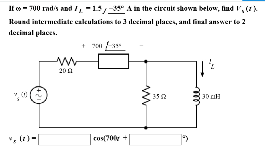 Solved If o 700 rad/s andIL 15 -35° A in the circuit shown | Chegg.com
