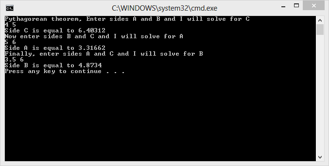 Solved C:\WINDOWS system32\cmd.exe ythagorean theorem, Enter | Chegg.com