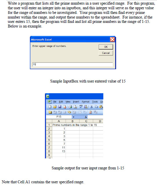 Solved VBA proble to find the prime numbers between 1 and n | Chegg.com