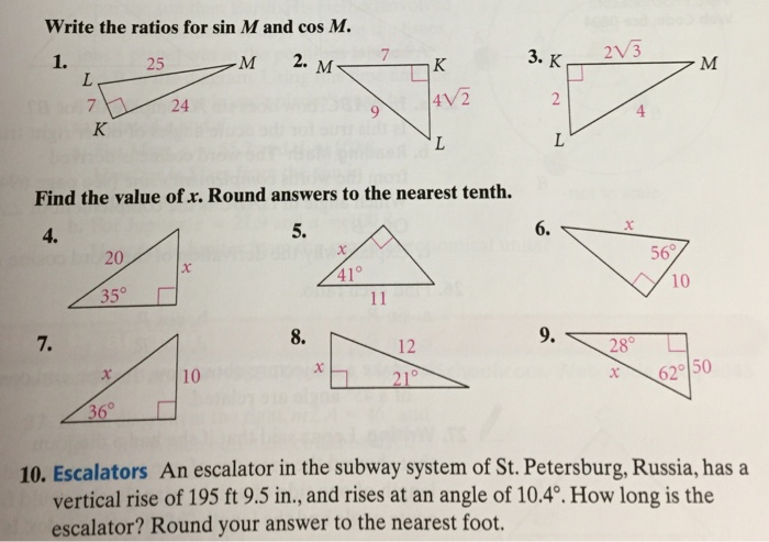 Solved Write the ratios for sin M and cos M. Find the value | Chegg.com
