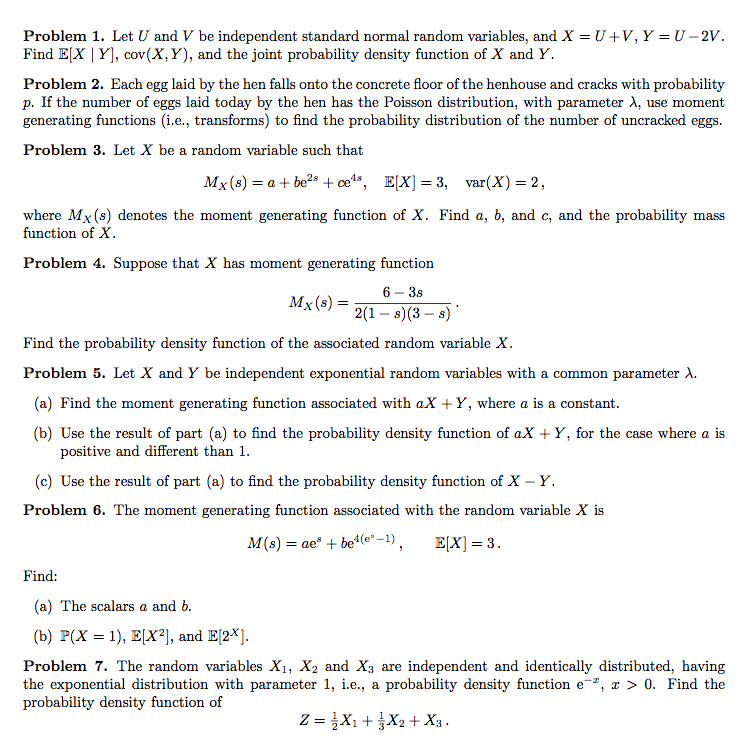 Solved Problem 1 . Let U and V be independent standard | Chegg.com