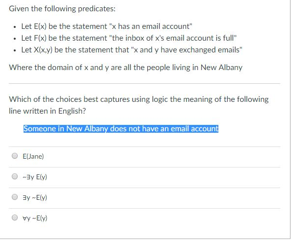 Solved Given The Following Predicates Let Ex Be The 