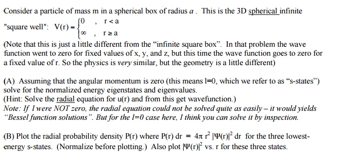 Consider a particle of mass m in a spherical box of | Chegg.com