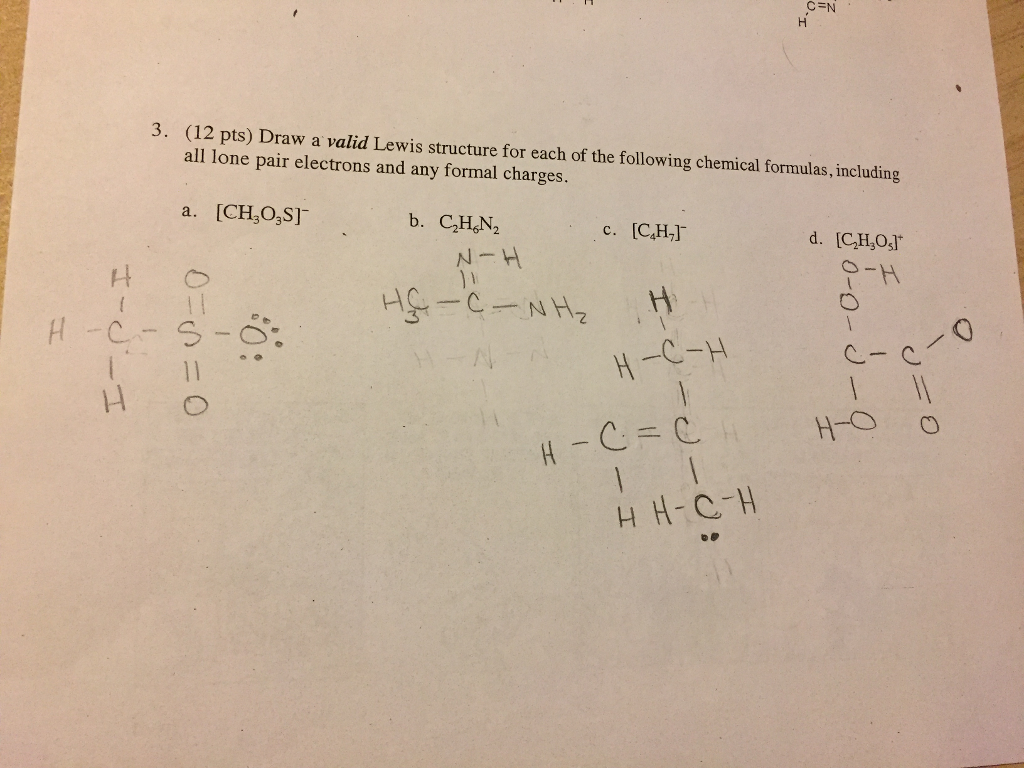Solved C=N 3. (12 pts) Draw a valid Lewis structure for each | Chegg.com