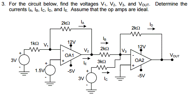 Solved For the circuit below, find the voltages V1, V2, V3, | Chegg.com
