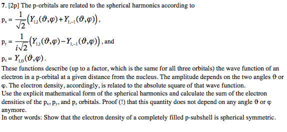 Solved The p-orbitals are related to the spherical harmonics | Chegg.com
