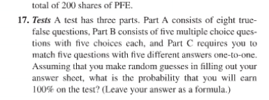 Solved Tests A test has three parts. Part A consists of | Chegg.com