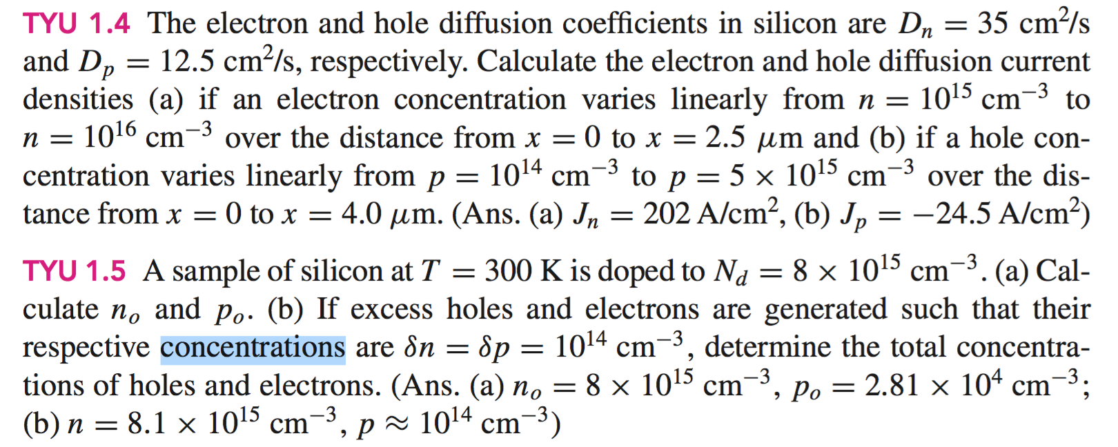 Solved The electron and hole diffusion coefficients in | Chegg.com