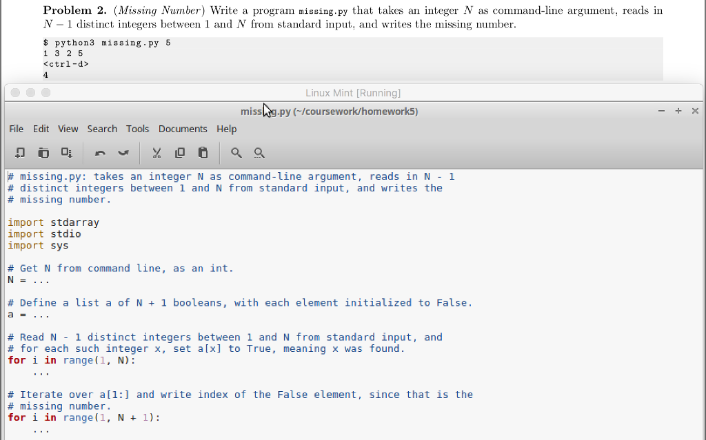 Solved Problem 2. (Missing Number) Write a program | Chegg.com