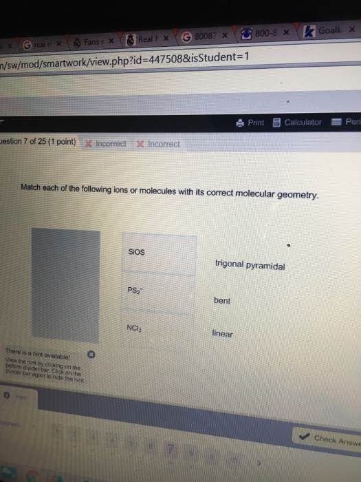 Solved Match Each Of The Following Ions Or Molecules With