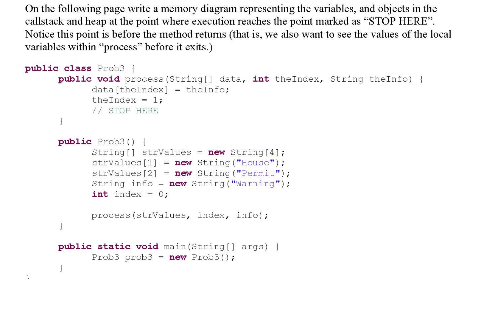 Solved On the following page write a memory diagram | Chegg.com