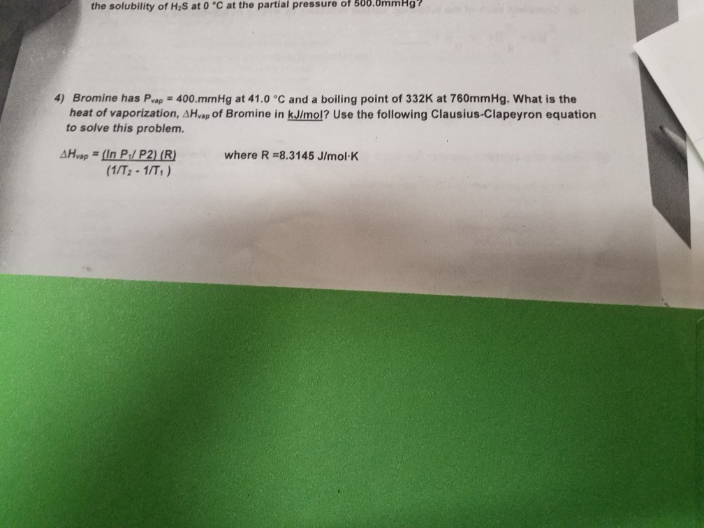 Solved the solubility of H2S at 0 °C at the partial pressure | Chegg.com