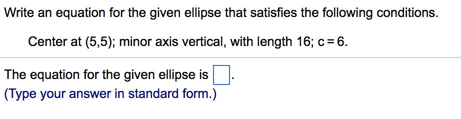 Solved Write an equation for the given ellipse that | Chegg.com