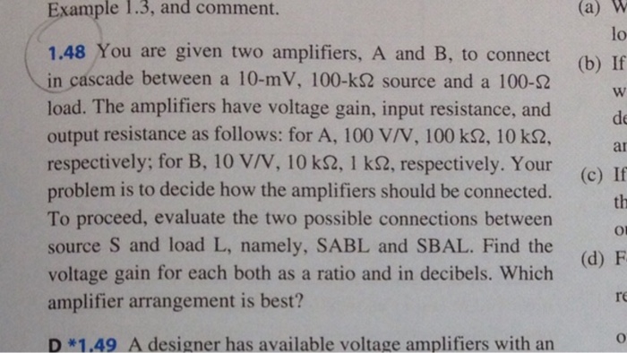 Solved 1.48 You are given two amplifiers. A and B, to | Chegg.com