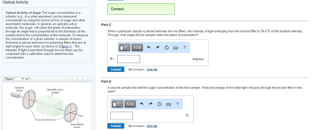Solved Optical Activity Correct Optical Activity of Sugar | Chegg.com