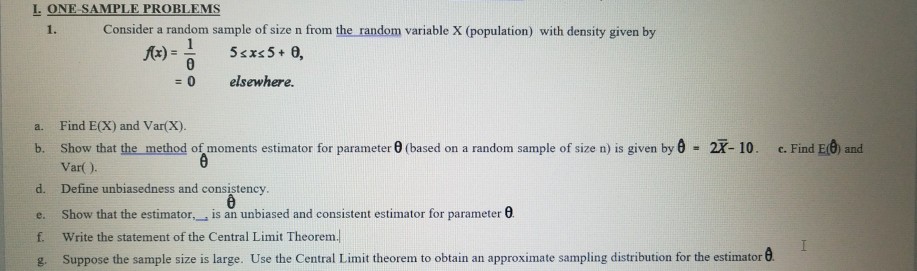 Solved 1. Consider a random sample of size n from the random | Chegg.com