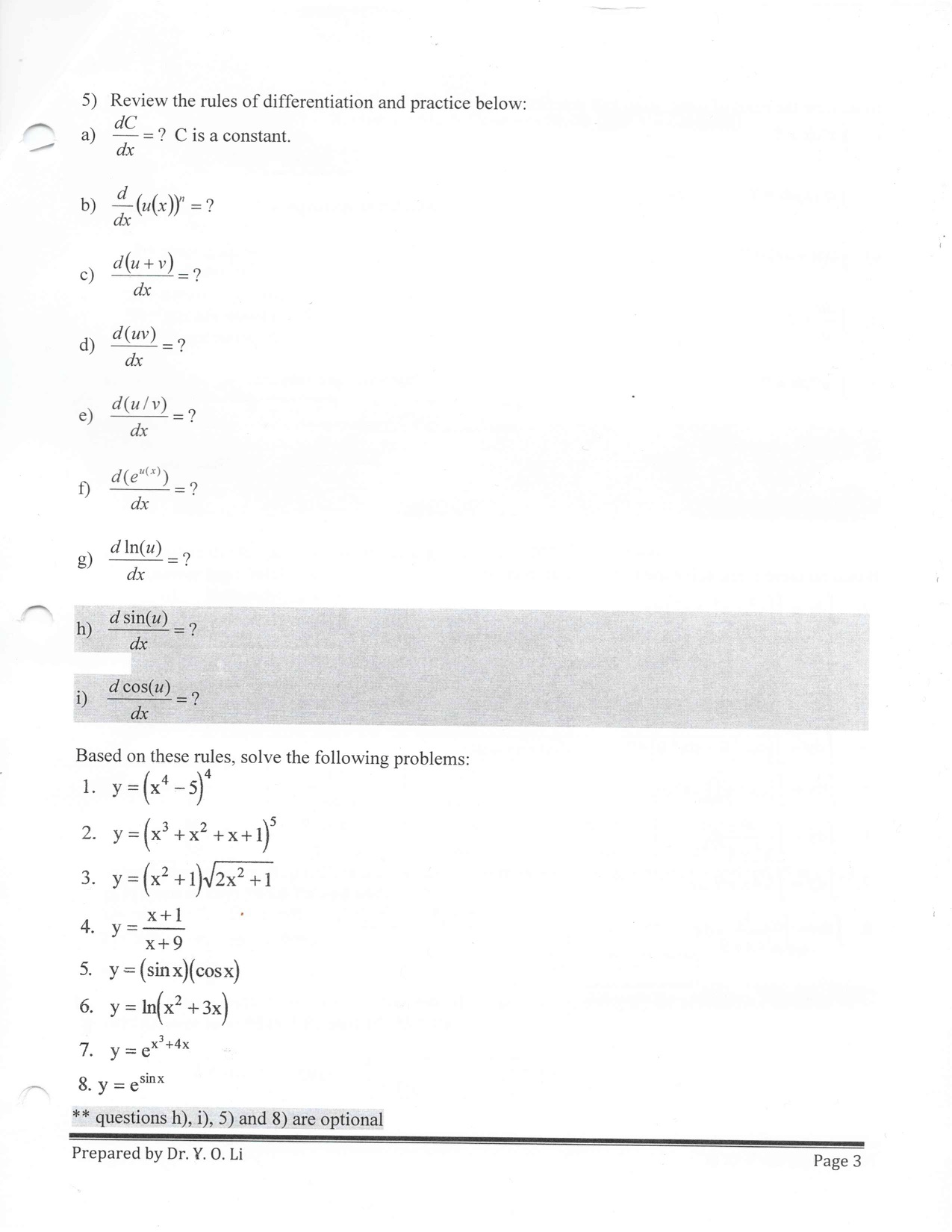 Solved 5) Review the rules of differentiation and practice | Chegg.com
