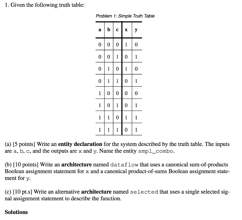 1 Given The Following Truth Table Problem 1 Simple 