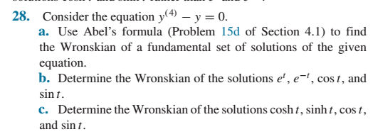 Solved 28. Consider the equation y a. Use Abel's formula | Chegg.com