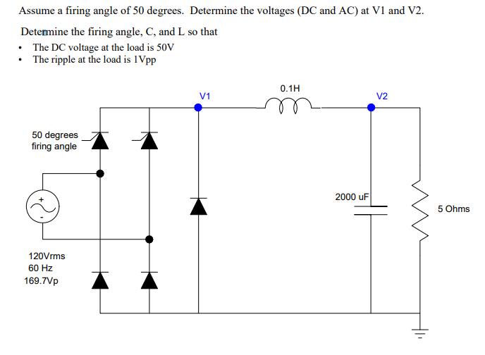 Solved Assume a firing angle of 50 degrees. Determine the | Chegg.com