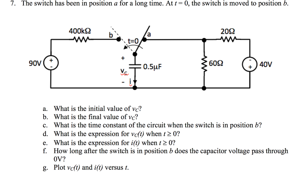Solved The switch has been in position a for a long time, At | Chegg.com